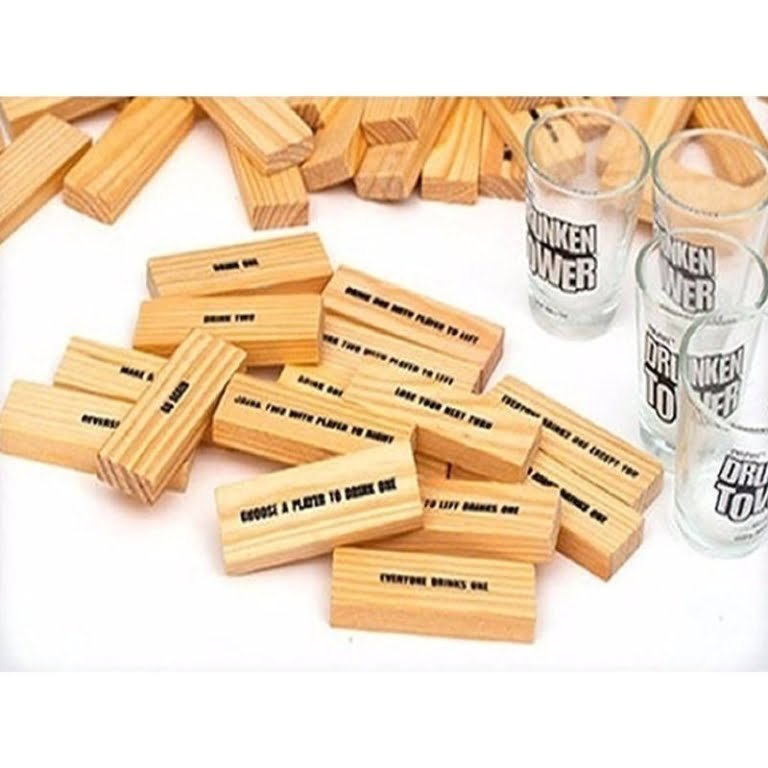 Juego De Beber Drunken Tower Jenga + 4 Shot De Vidrio Fiesta ...