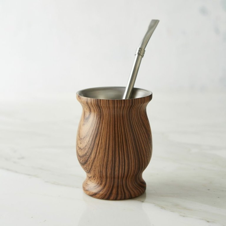 Mate de Acero color Bambu con bombilla - miscellaneousbycaff.com.ar